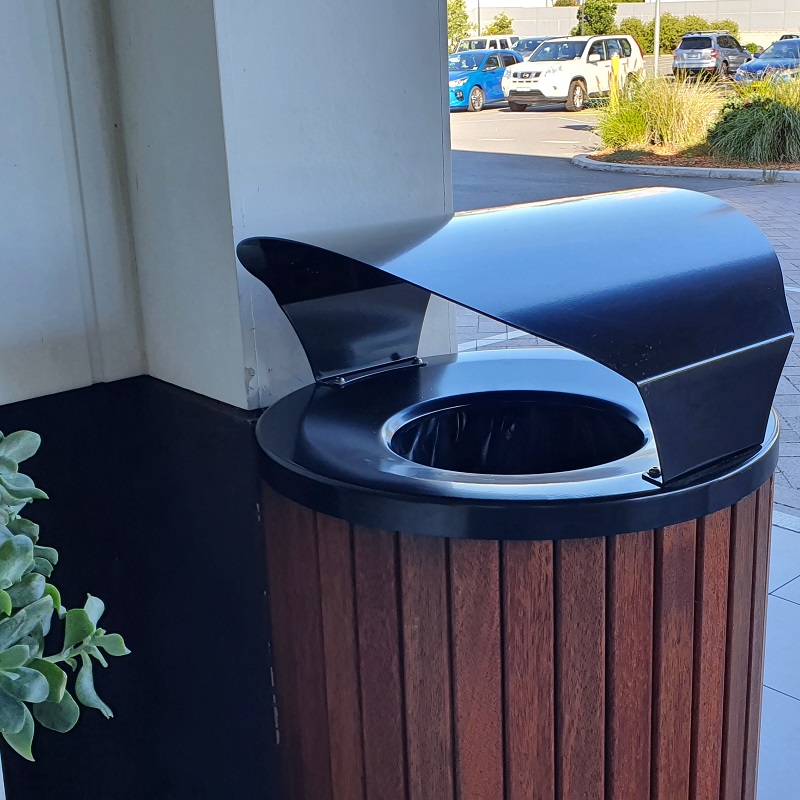 London Covered Bin - Powder Coated Base with Merbau Slats