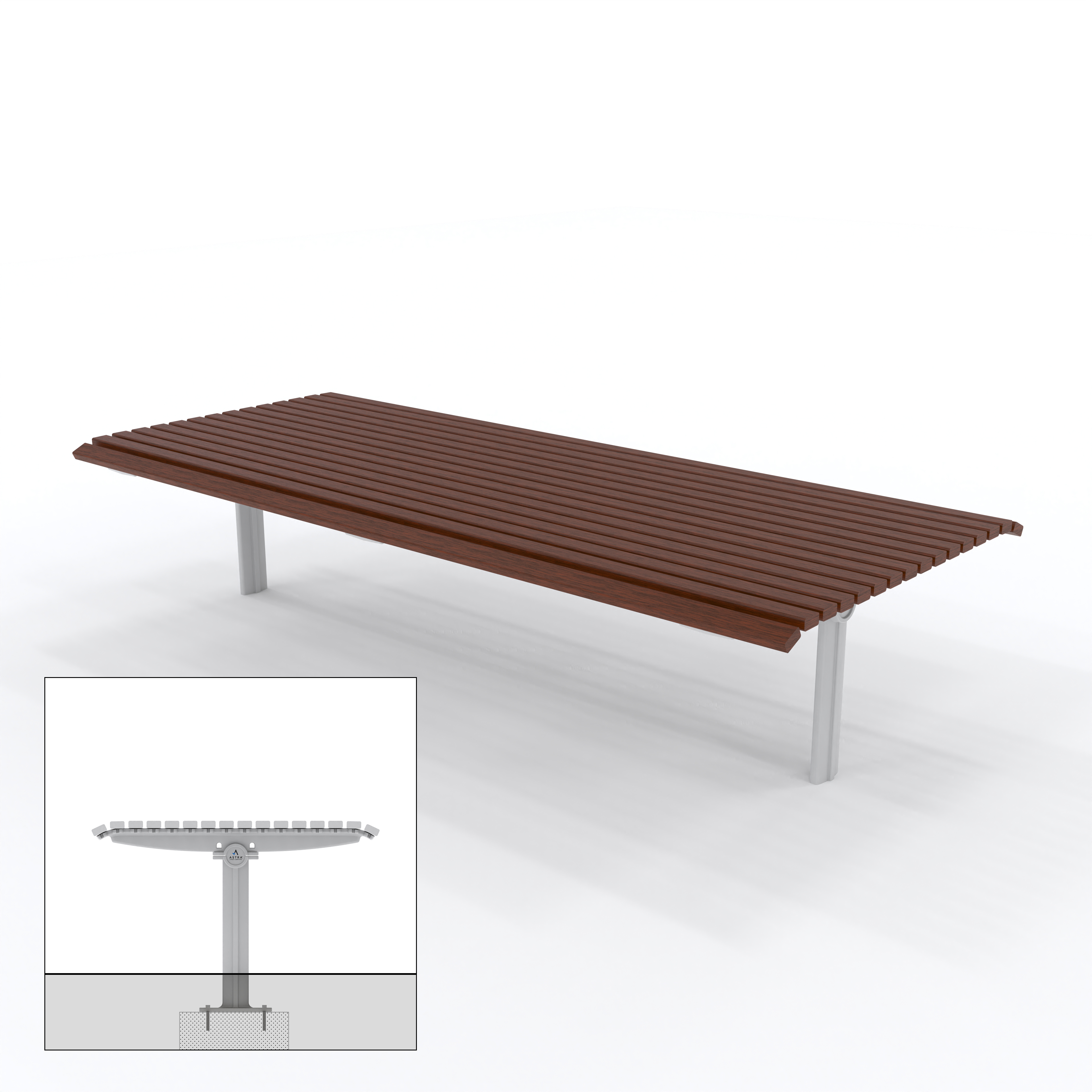 London Double Width Bench (Straight Subsurface Mount Leg)