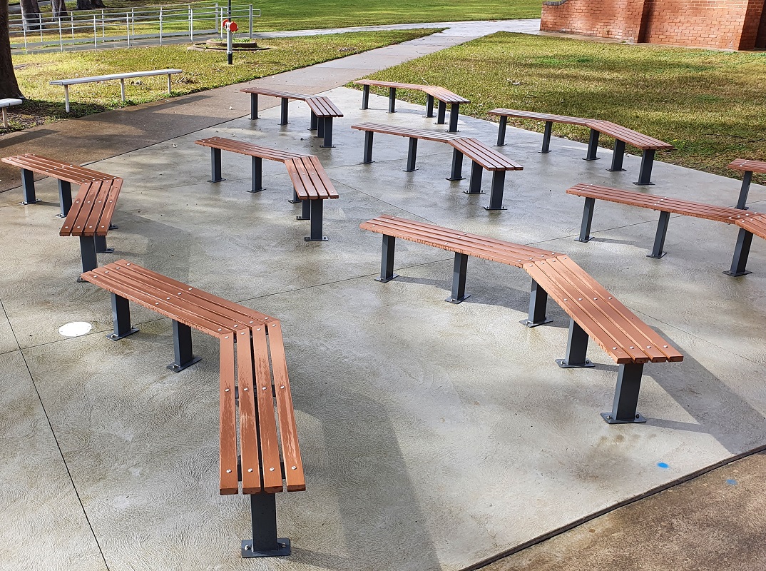 Woodville 45° Angled Bench (Bolt Down) - Astra Street Furniture