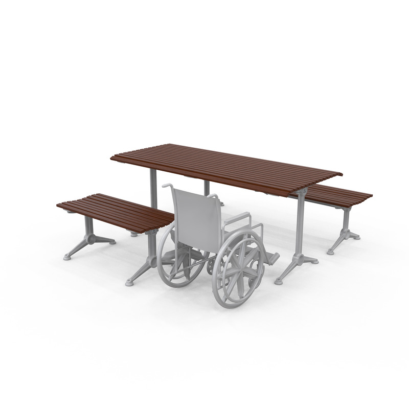 London Wheelchair Accessible Setting With Benches Splay Legs Side Accessible 