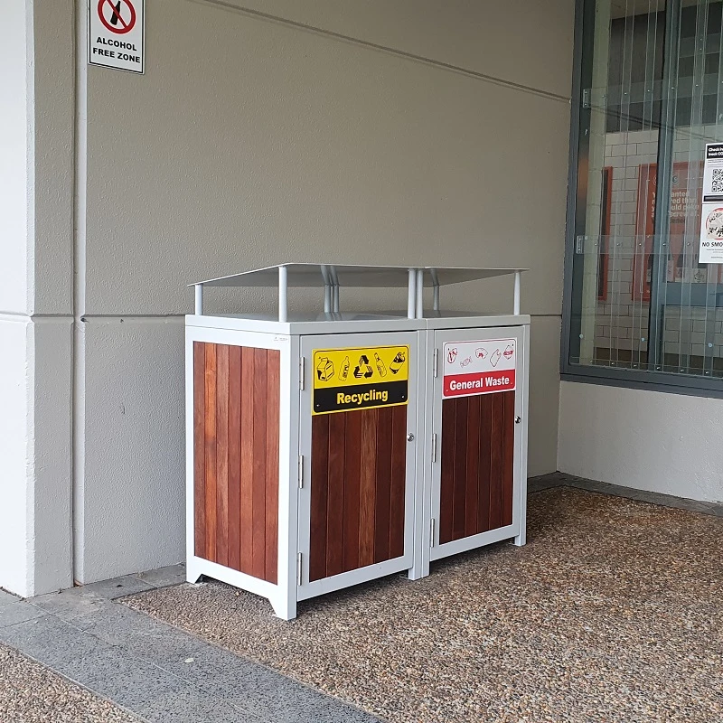 Athens Bin Enclosure - Timber Slat Base & PC Sloping Cover