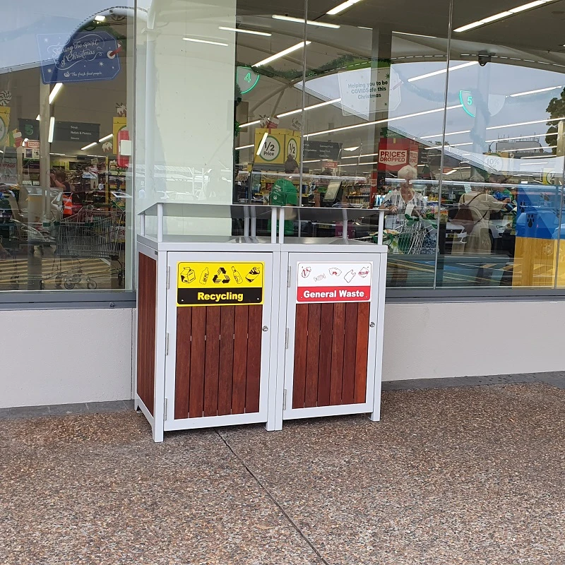 Athens Bin Enclosure - Timber Slat Base & PC Sloping Cover