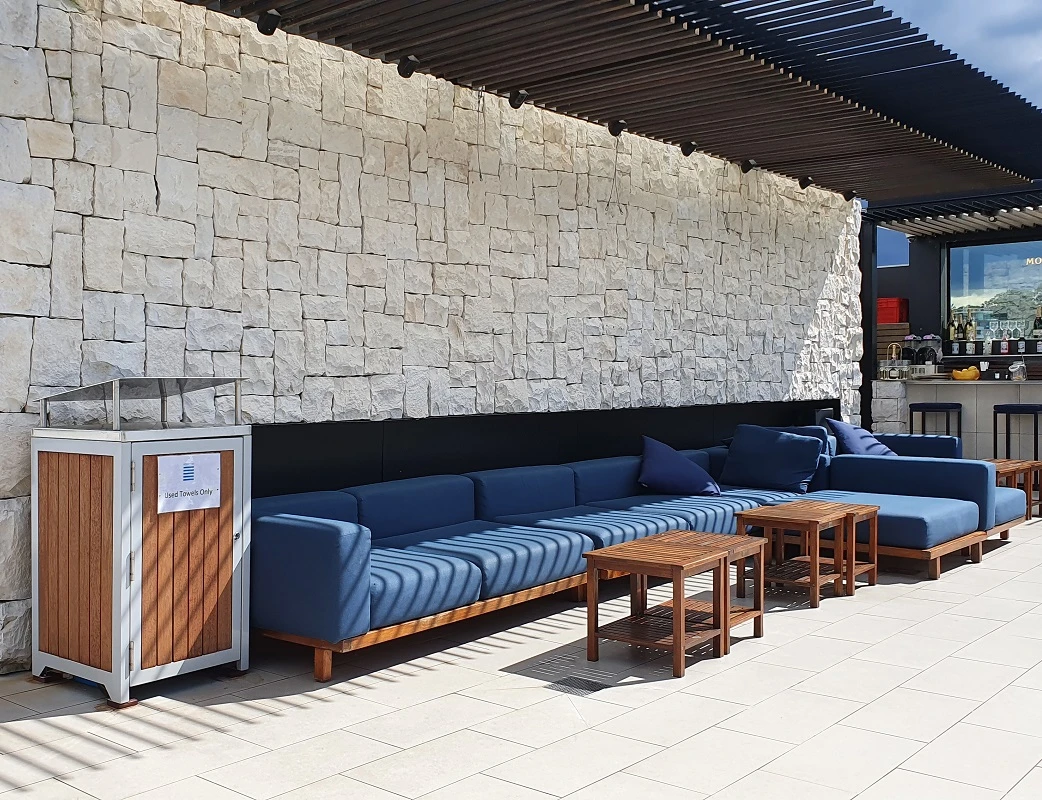 Athens Bin Enclosure - Timber Slat Base & SS Sloping Cover