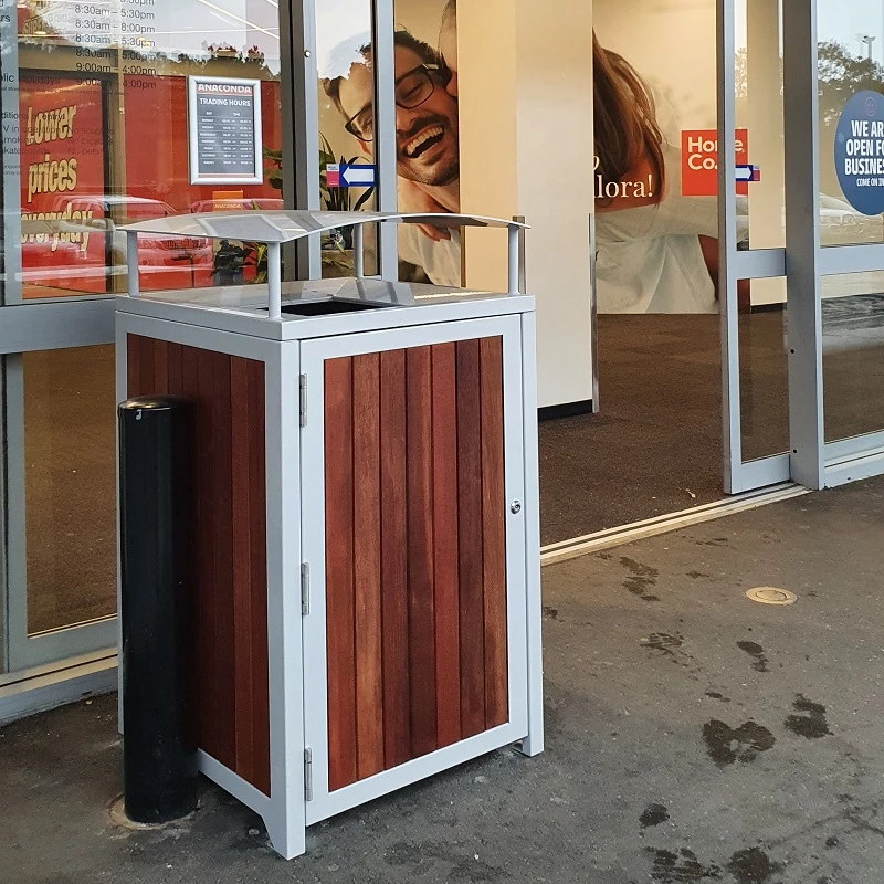 Athens Bin Enclosure - Timber Slat Base with Curved Cover