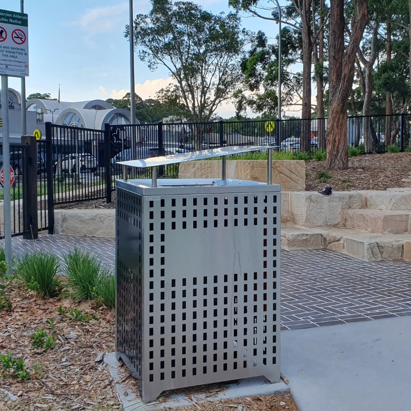 Athens Bin Enclosure - Stainless Steel Laser Cut Base & SS Sloping Cover